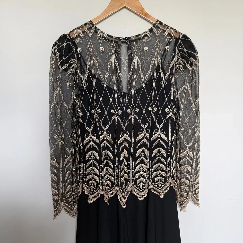 Cachet | Dresses | Vintage Cachet Bari Protas Dress Sheer Embroidered ...